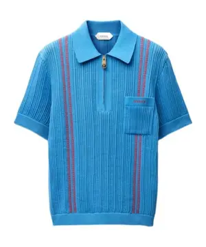 Versace Logo-embroidered Knitted Polo Shirt - Blue