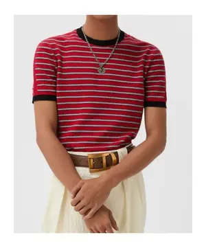 Versace Greca-jacquard Striped Knitted T-shirt
