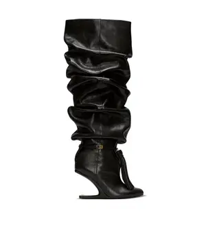 Balmain Textured Leather Thigh-high Boots With Wedge Heel And Tassel Detail - Black