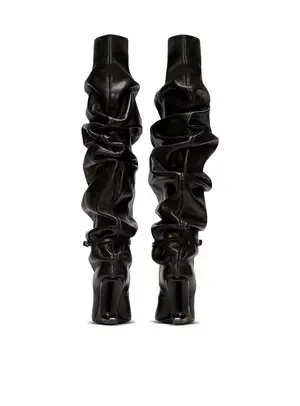 Balmain Textured Leather Thigh-high Boots With Wedge Heel And Tassel Detail