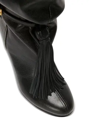 Balmain Textured Leather Thigh-high Boots With Wedge Heel And Tassel Detail