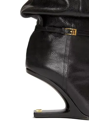 Balmain Textured Leather Thigh-high Boots With Wedge Heel And Tassel Detail
