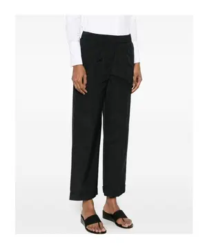Peserico Elasticated Waistband Trousers With Turned-up Cuffs - Black