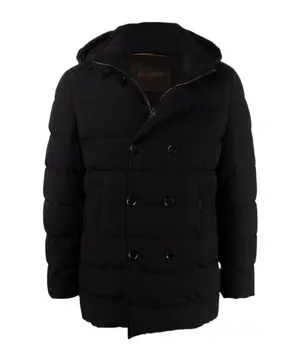 MOORER Quilted Double-breasted Hooded Jacket - Black