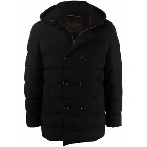 MOORER Quilted Double-breasted Hooded Jacket - Black