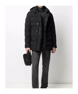MOORER Quilted Double-breasted Hooded Jacket - Black