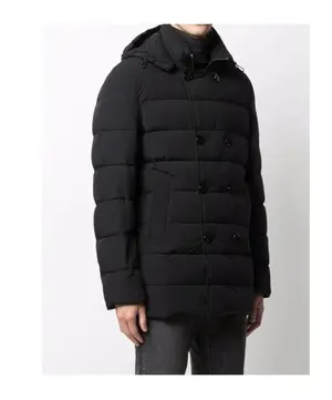 MOORER Quilted Double-breasted Hooded Jacket - Black