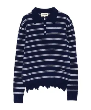 SHUSHU/TONG Striped Distressed-effect Polo Shirt - No