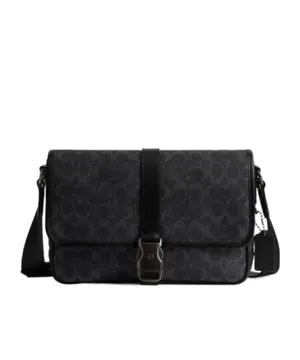 COACH League Patterned Buckle Messenger Bag - Black