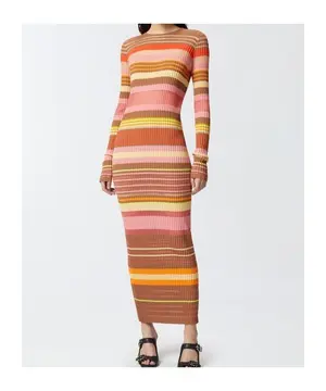 Pinko Striped Ribbed Knit Midi Dress