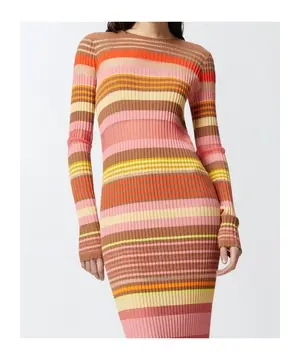 Pinko Striped Ribbed Knit Midi Dress