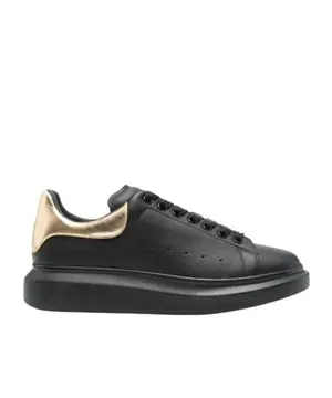 Alexander McQueen Oversized Leather Sneakers With Metallic Heel Detail - Black