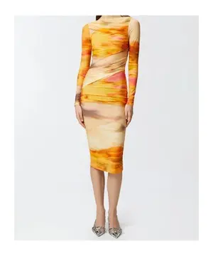 Pinko Boat Neck Long Sleeve Printed Dress