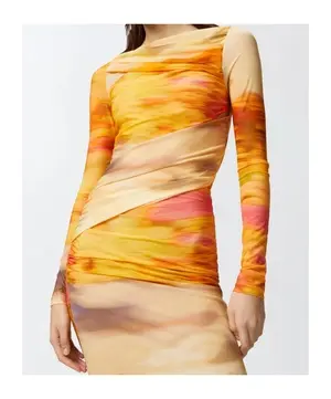 Pinko Boat Neck Long Sleeve Printed Dress