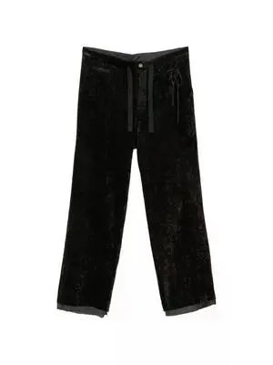 MIDORIKAWA Crushed Velvet Frayed Hem Trousers - Brown