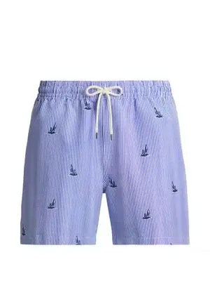 Polo Ralph Lauren Striped Sailboat Swim Trunks - Blue