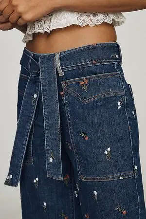PILCRO Embroidered Wide-leg Cropped Jeans