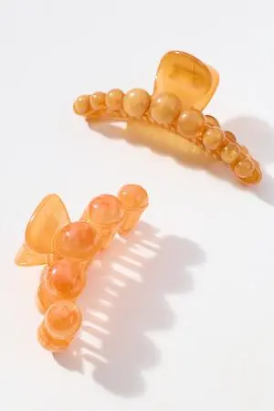 Anthropologie Citrus Bubble Hair Claw Clips, Set Of 2 - Orange