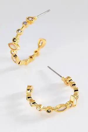 Anthropologie Mixed Stone Hoop Earrings - Clear