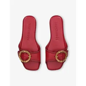 Zimmermann Solena Flat Leather Slides With Ornamental Buckle - Red