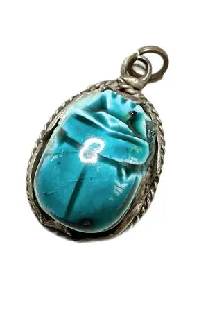 LUX REVIVAL Vintage Egyptian Revival Ceramic Scarab Pendant - Blue