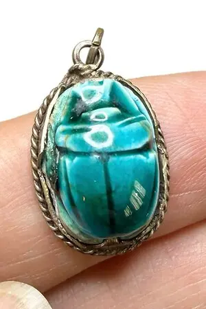 LUX REVIVAL Vintage Egyptian Revival Ceramic Scarab Pendant