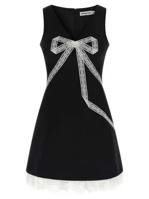 SELF-PORTRAIT Black Crêpe Bow Lace Mini Dress - Multicolor