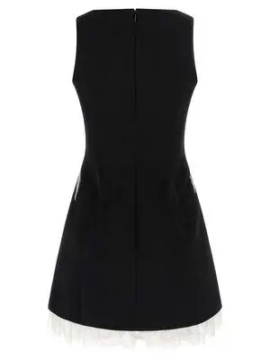 SELF-PORTRAIT Black Crêpe Bow Lace Mini Dress - Multicolor