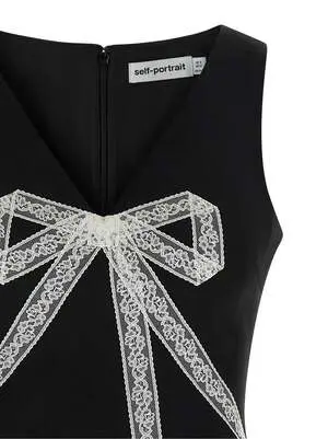 SELF-PORTRAIT Black Crêpe Bow Lace Mini Dress - Multicolor