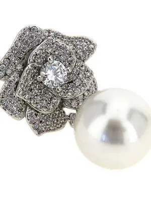 SELF-PORTRAIT Crystal Flower Pearl Drop Earrings