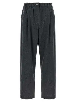 Brunello Cucinelli Mélange Wool Tapered Leg Pleated Pants - Gray