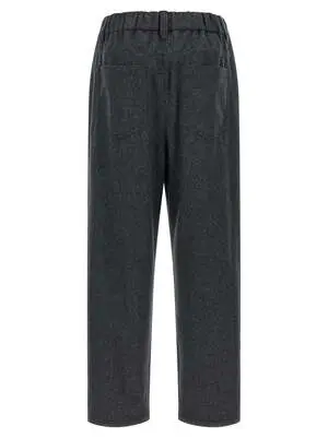 Brunello Cucinelli Mélange Wool Tapered Leg Pleated Pants - Gray