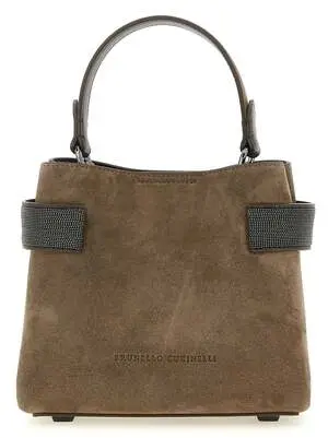 Brunello Cucinelli Brunello Cucinelli Suede Handbag With Monile Embellishment Brown