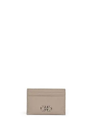 FERRAGAMO Warm Taupe Olive Gancini Credit Card Holder - Multicolor
