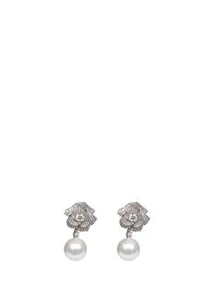 SELF-PORTRAIT Crystal Flower Pearl Drop Earrings - Multicolor