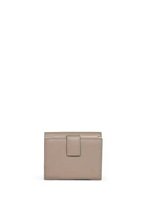 FERRAGAMO Warm Taupe Hammered Calfskin Leather Gancini Compact Wallet - Multicolor