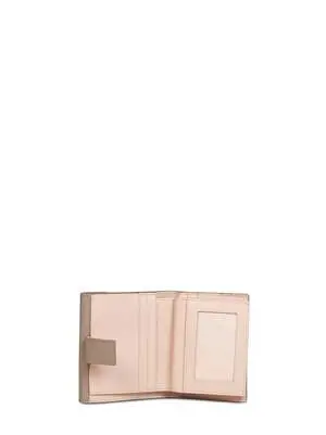FERRAGAMO Warm Taupe Hammered Calfskin Leather Gancini Compact Wallet - Multicolor