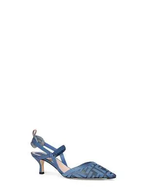 Fendi Light Blue Ff Embroidered Mesh Colibrì Lite Slingbacks