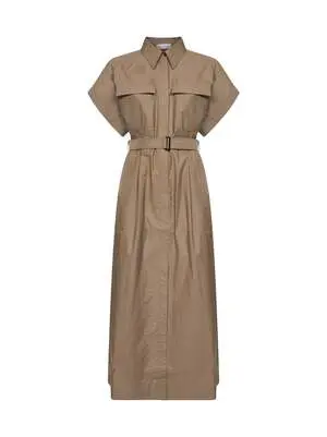 Brunello Cucinelli Textured Twill Belted Shirt Dress - Multicolor