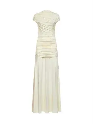 SELF-PORTRAIT Yellow Draped Jersey Maxi Dress