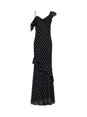 SELF-PORTRAIT Polka Dot Ruffle Georgette Maxi Dress - Multicolor