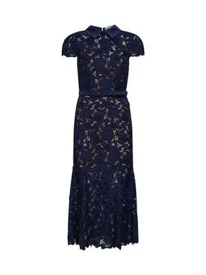 SELF-PORTRAIT Guipure Lace Belted Midi Dress - Multicolor