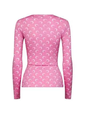MARINE SERRE Pink Moon Print Long Sleeve Top