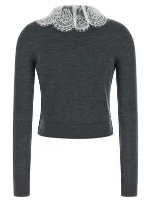SELF-PORTRAIT Grey Lace Collar Knit Cardigan