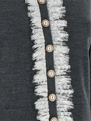 SELF-PORTRAIT Grey Lace Collar Knit Cardigan
