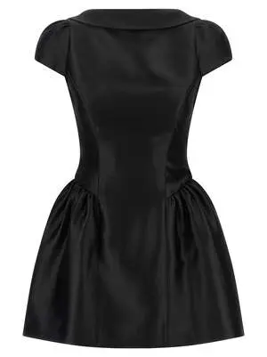 SELF-PORTRAIT Taffeta Collared Mini Dress - Black