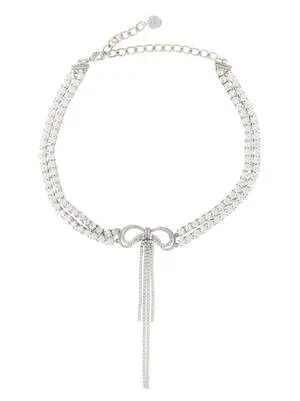 SELF-PORTRAIT Double Crystal Bow Choker Necklace - Silver