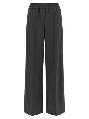 Brunello Cucinelli Cool Mélange Wool Flared Wide Leg Trousers - Gray