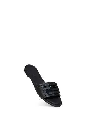 Fendi Black Leather Baguette Slides - Multicolor