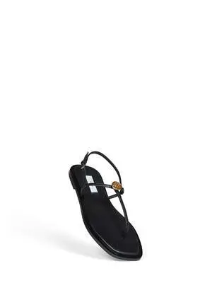 TOTÊME Black Nappa Leather T-strap Sandals With Hammered Button Detail - Multicolor
